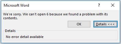 Solution: "We're sorry. We can't open {file} because we found a problem ...